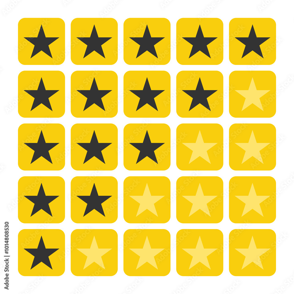 Ratting black stars in rounded yellow square icon set, all combinations ...