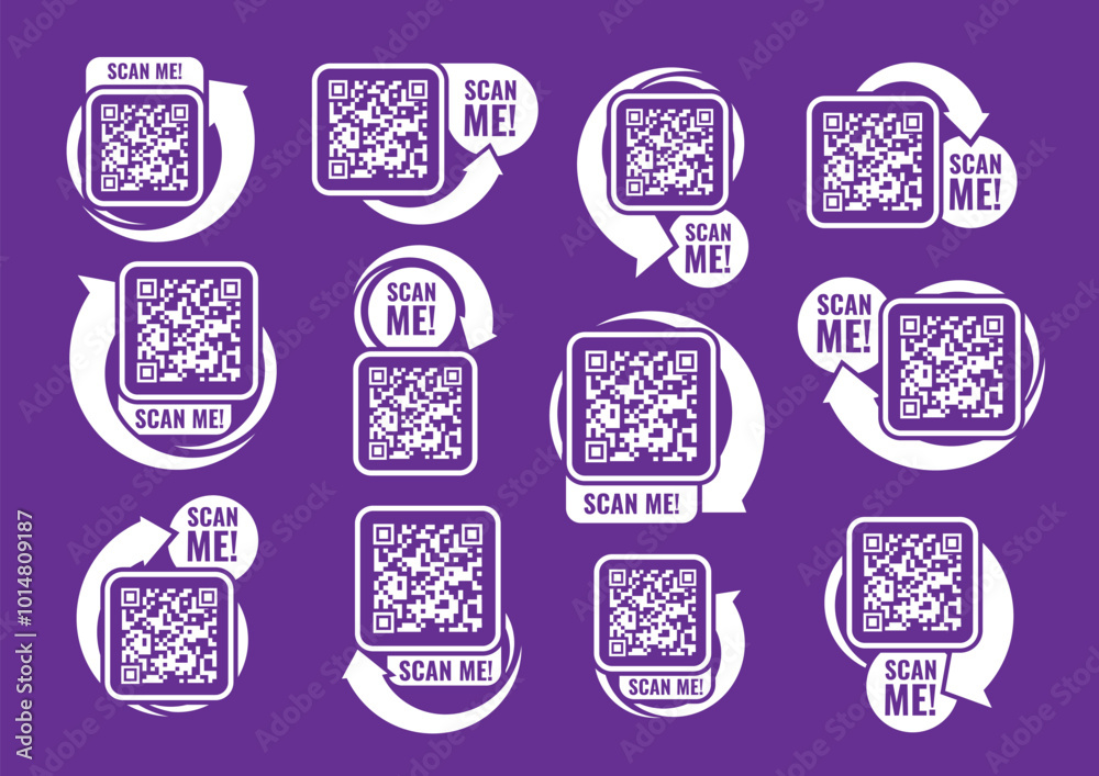 Qr code template set. Scan me icon for payment. QR code mockup Symbol ...