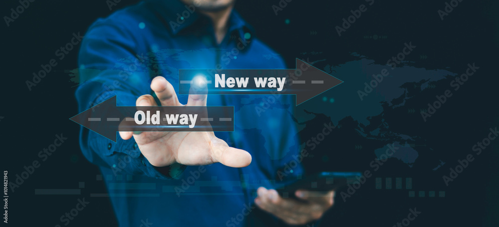 New way vs Old way, Businessman pointing New Way arrow innovation ...