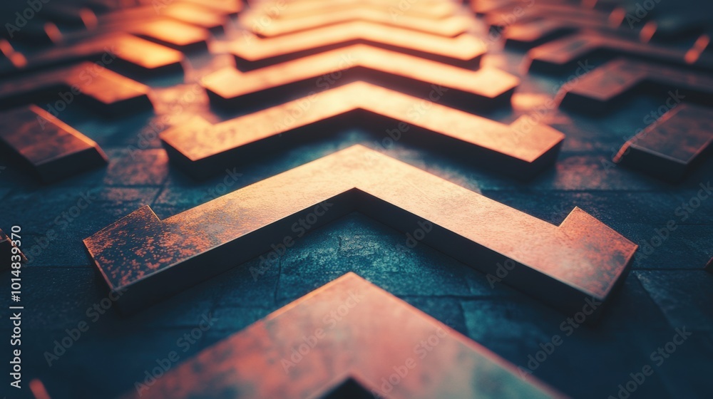 Chevron arrows aligned in a row, directing flow and movement, urban ...