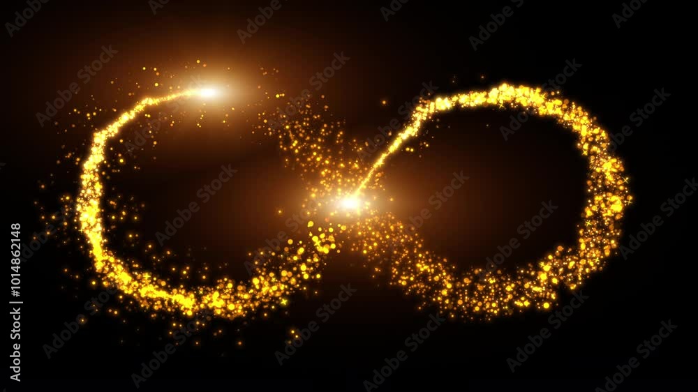 SEAMLESS LOOP, infinity symbol gold particle with glow light effect on ...