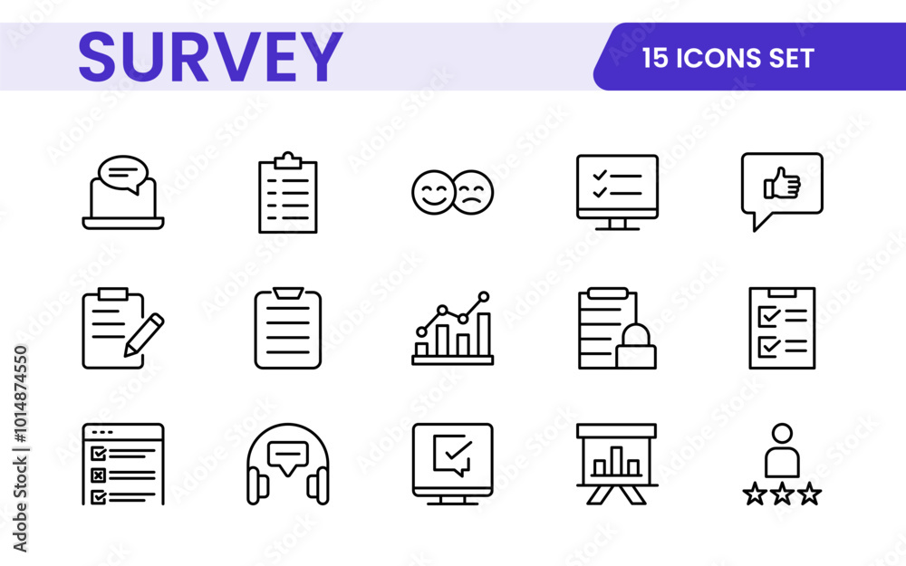Survey feedback, testimonial, customer thin line icons. For website ...