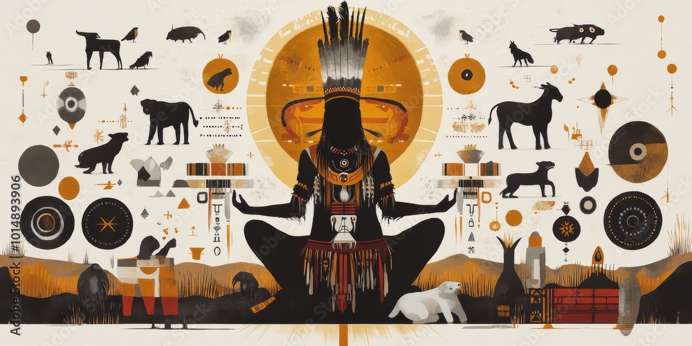 [A spiritual representation of an Indigenous shaman calling upon animal ...