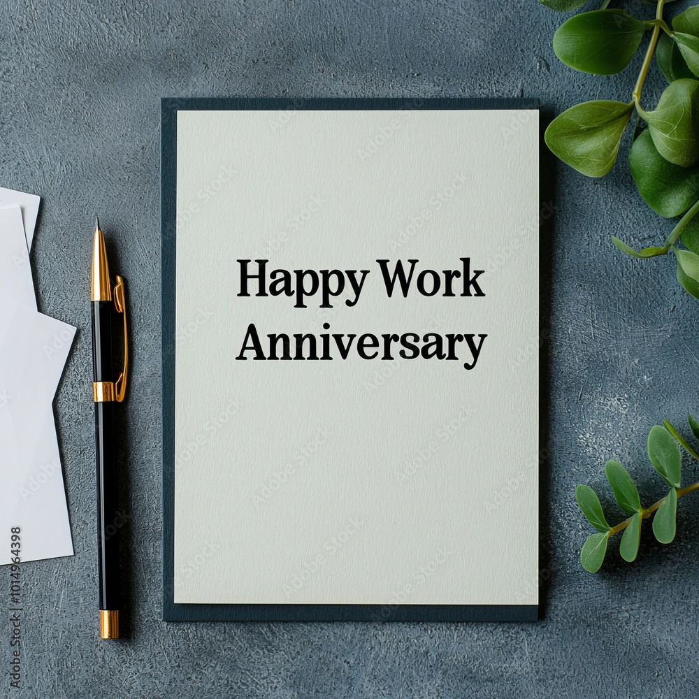 Stylish card with 'Happy Work Anniversary' text on a textured ...
