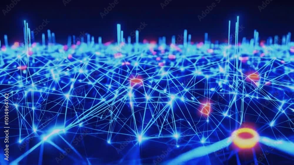 Floating particles spread out in 3D space, Each connection data ...