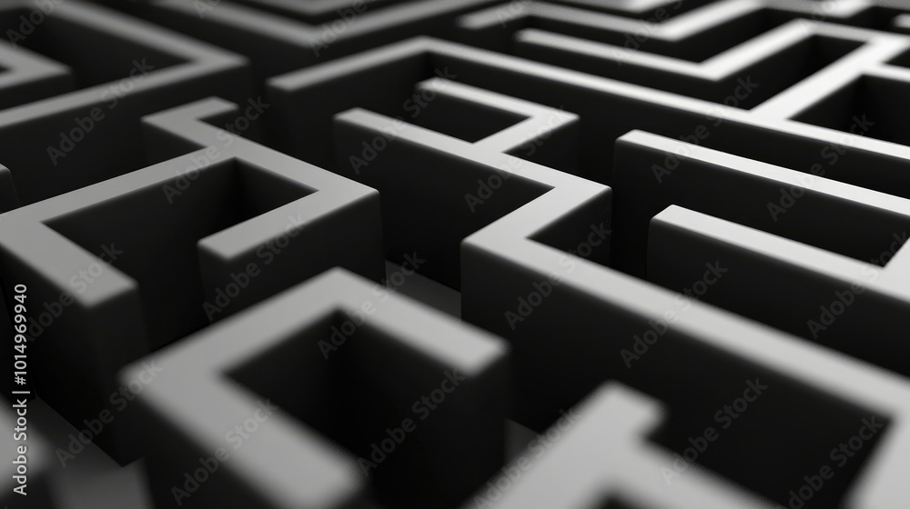 A simple maze game with bold black lines on a clean white background ...