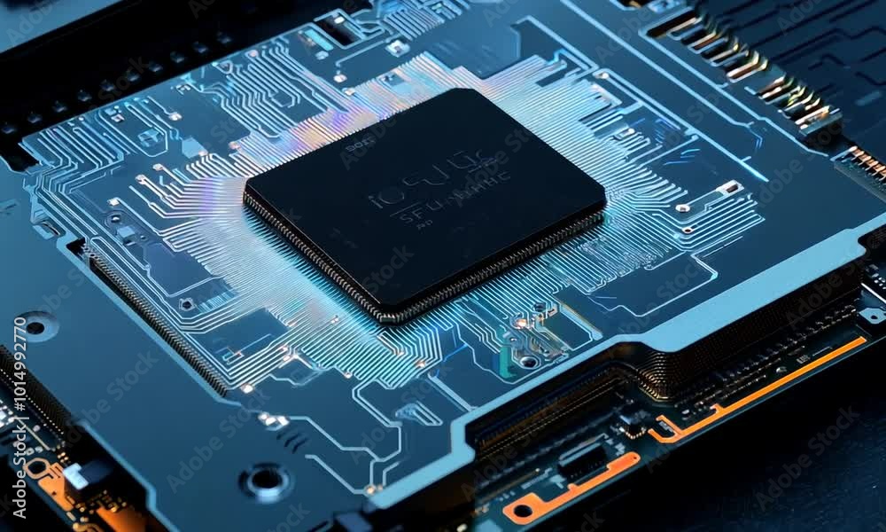 CPU Connection with Motherboard. Futuristic Colorful AI Accelerated ...