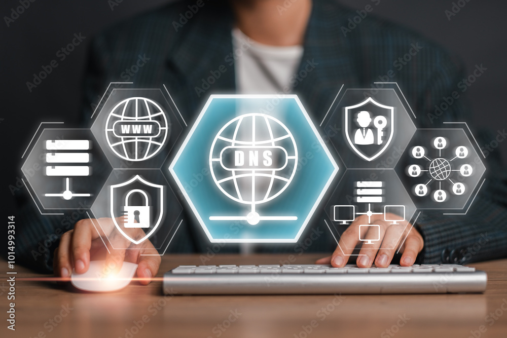 Visual representation of the Domain Name System (DNS) concept with ...