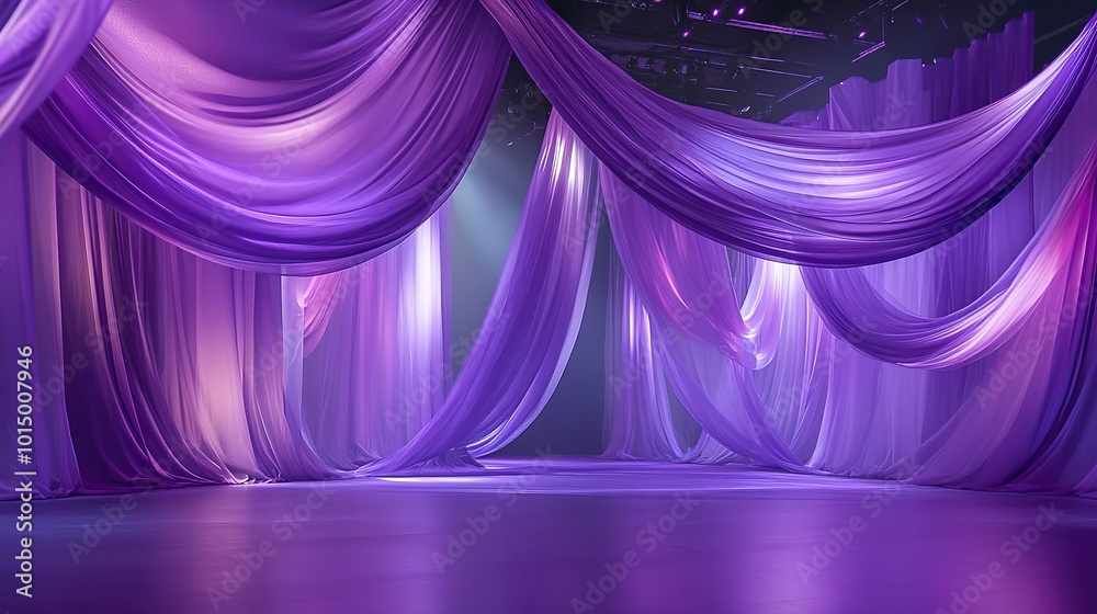 Visually striking purple wedding stage designs with draping fabrics ...