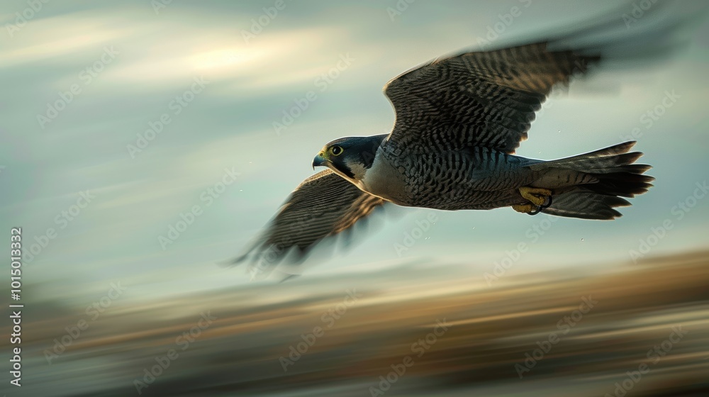 Peregrine Falcon in Mid-Air Dive with Wings Spread, Capturing the Speed ...