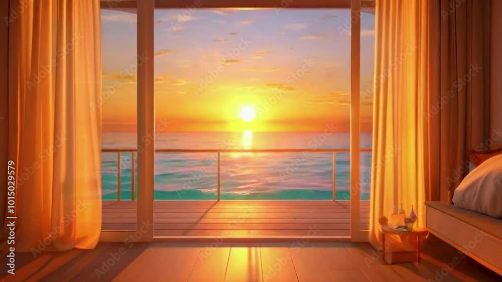 Animated virtual backgrounds, cozy lo-fi ocean-view room with an open ...