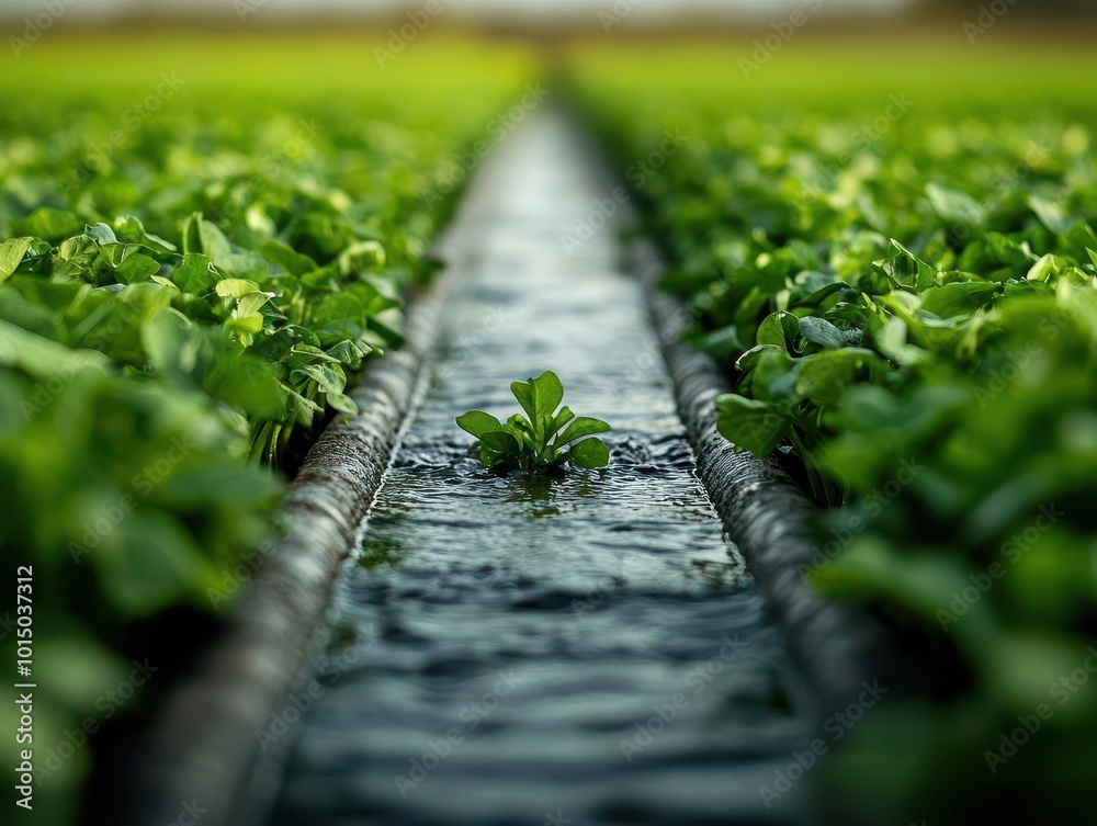 Detailed view of irrigation channels supplying water to farmland ...
