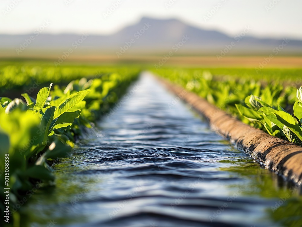 Detailed view of irrigation channels supplying water to farmland ...