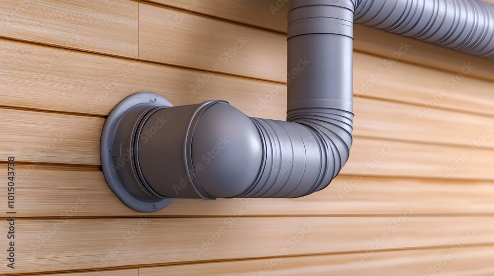 Close up detailed view of an air conditioning condensate drain pipe ...