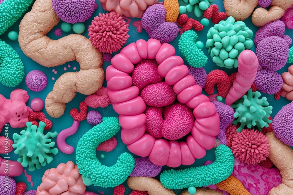 Colorful and abstract representation of various microorganisms ...
