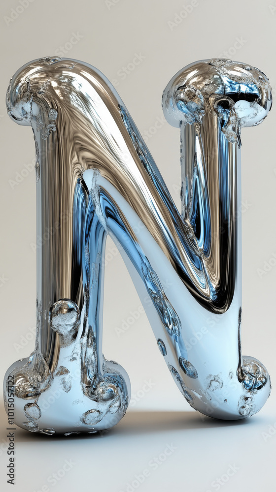 Shiny metallic silver letter N, balloon font, alphabet, 3D render Stock ...