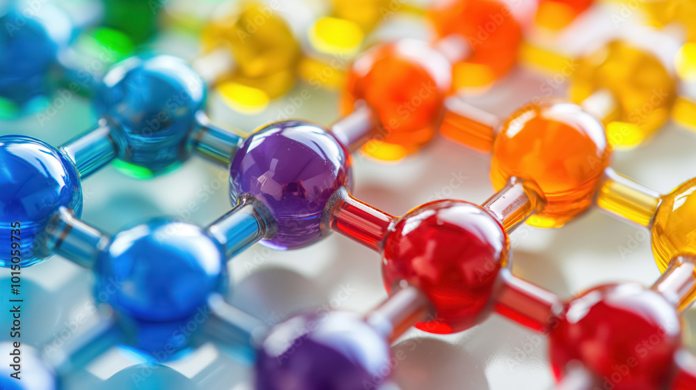 Colorful molecular structure made of interlocking glass spheres ...