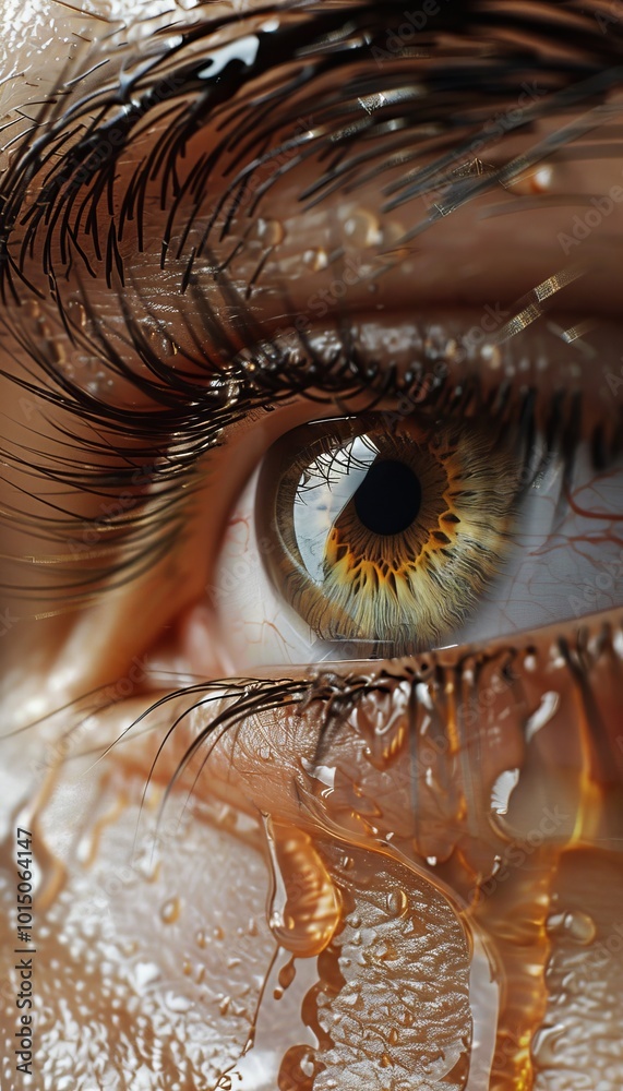 Close up of an eye with tears capturing raw emotion through skin ...
