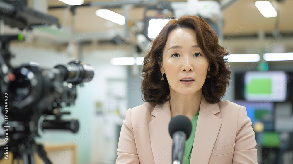 Beautiful Korean Female News Anchor Presenting the News on TV ...