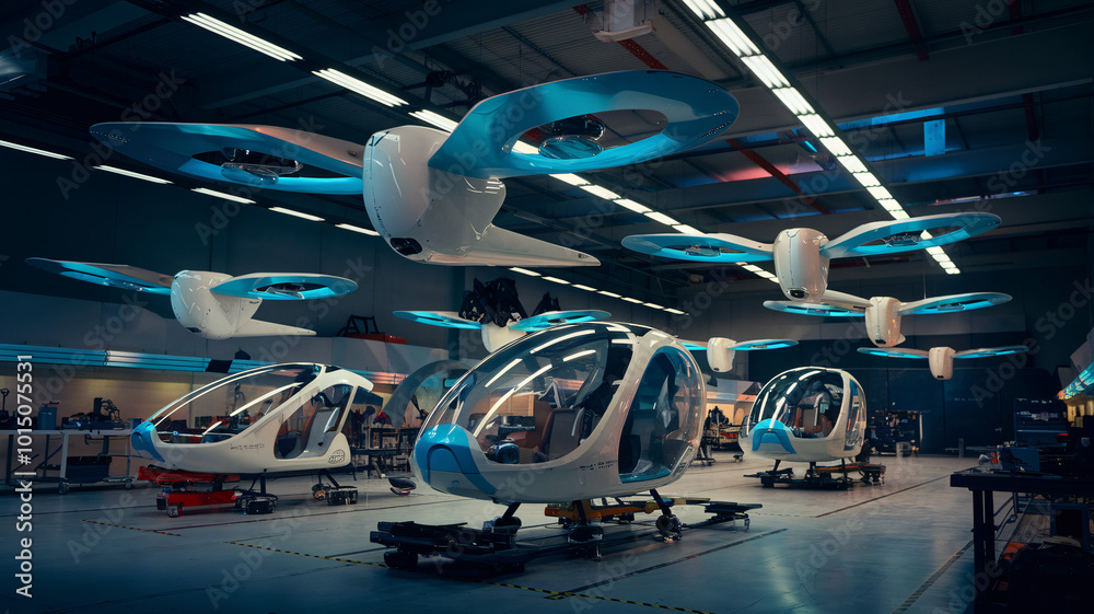 Future of Urban Mobility: Flying Taxi Assembly Line Stock Photo | Adobe ...