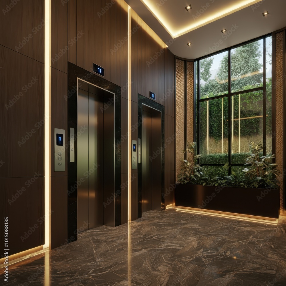 Modern, empty-glass elevator in a stylish shopping center Elevator ...