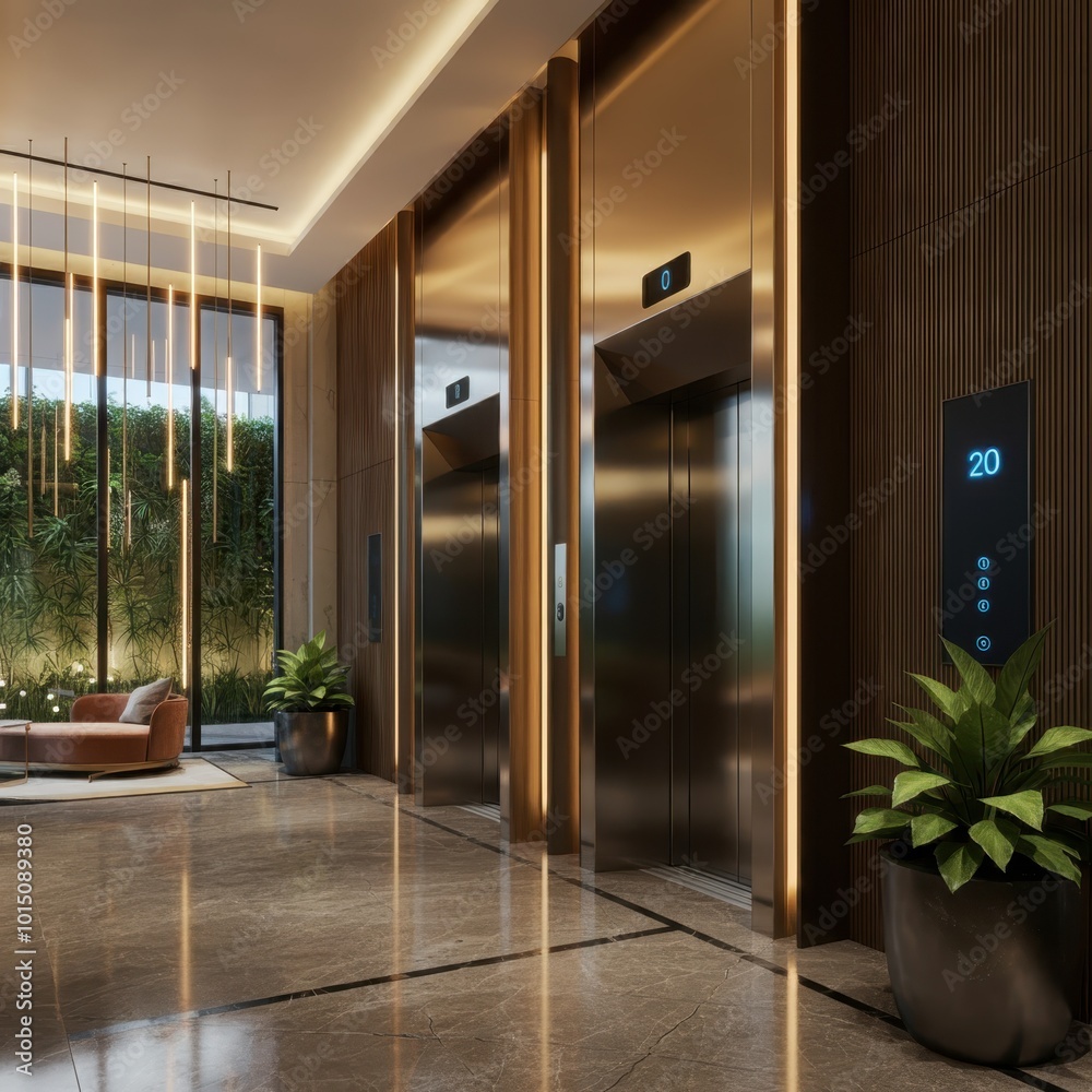 Modern, empty-glass elevator in a stylish shopping center Elevator ...