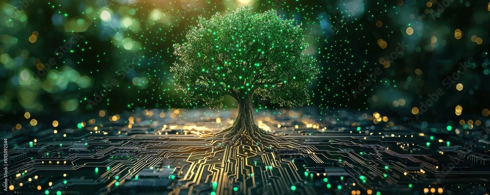 Futuristic tree of life concept merging nature and technology with ...
