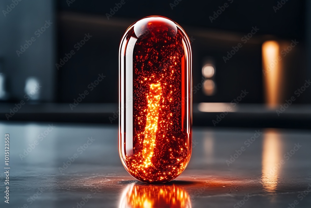 Futuristic capsule that transforms into a glowing drink, offering ...