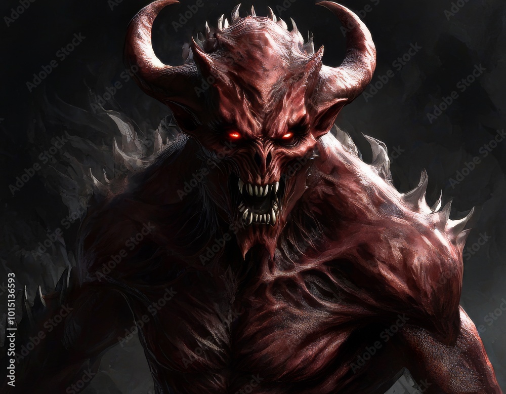 "The Abyssal Terror" A grotesque demon lurks in the shadows, feasting ...