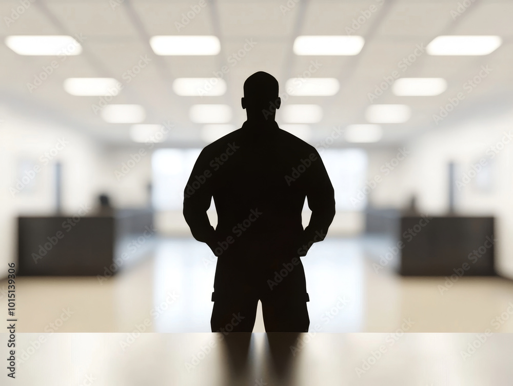 silhouette of person standing in police station notification room ...