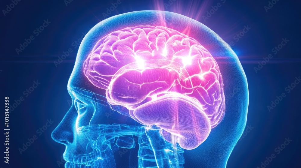 Digital visualization of human brain highlighting stroke awareness for ...