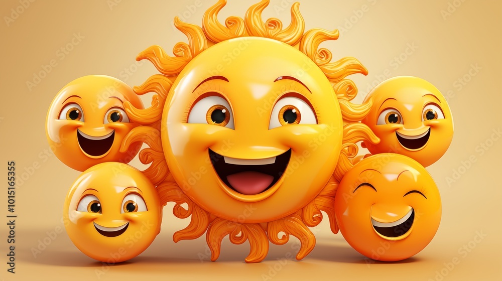3d cartoon cute sun characters designs for kids on a transparent ...
