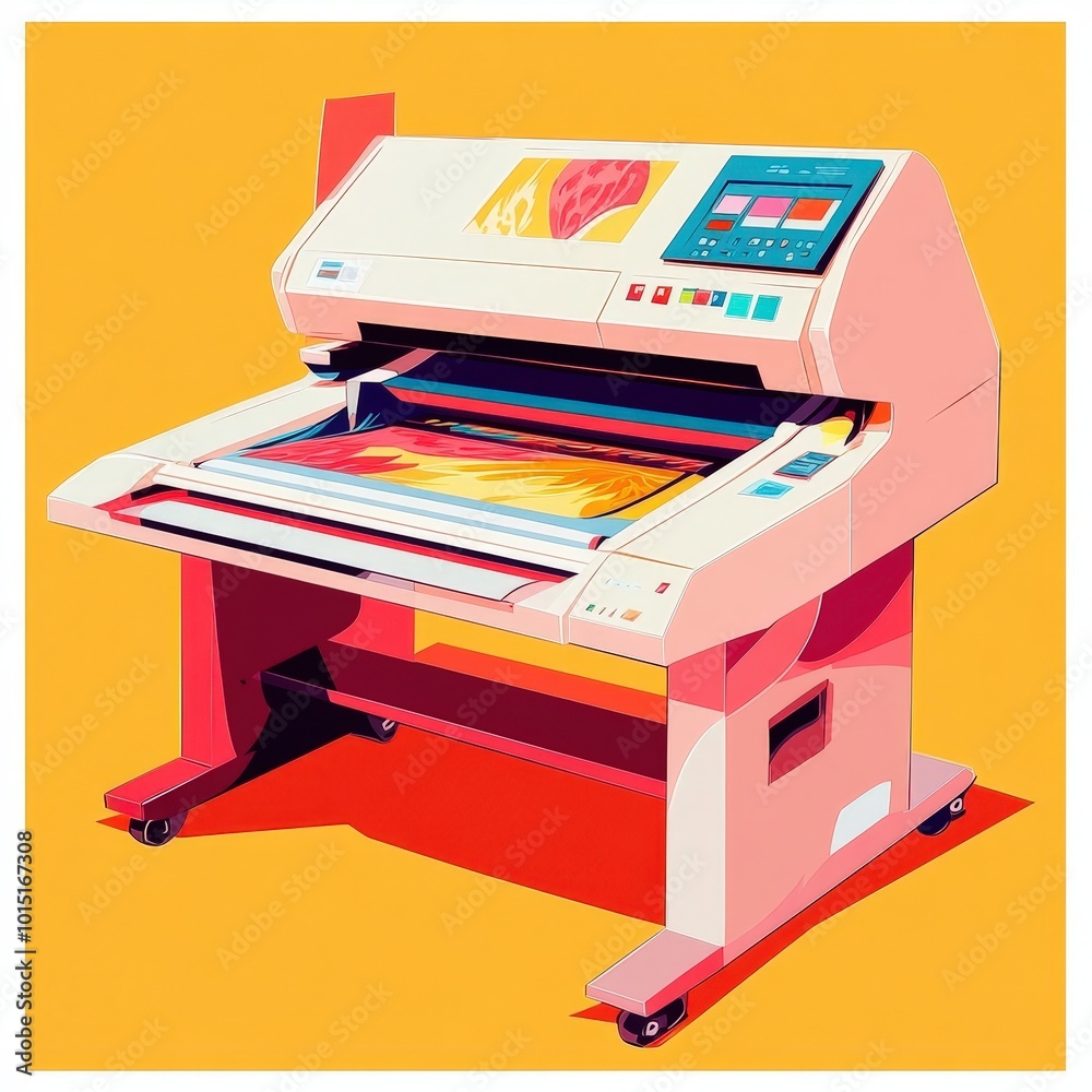 Retro Tech Scanner: A vibrant, pop art illustration of a vintage large ...