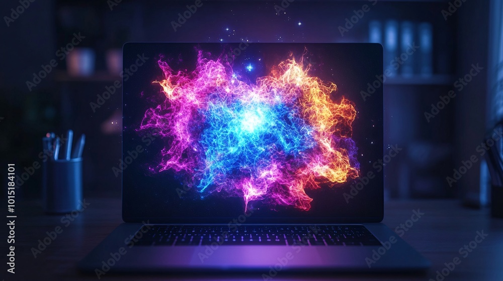 Explore a captivating visual of a laptop with an AI assistant ...
