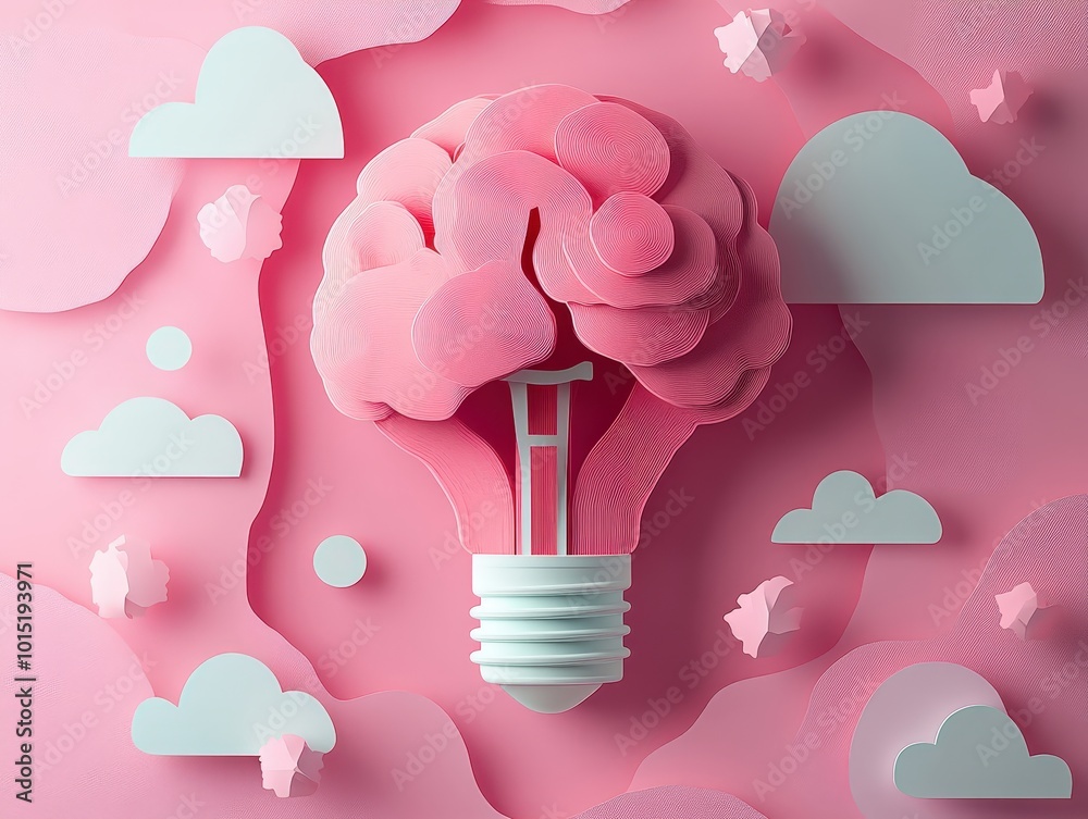 Glowing Brain Lightbulb - Anime Vector Illustration in Minimalist Adobe ...