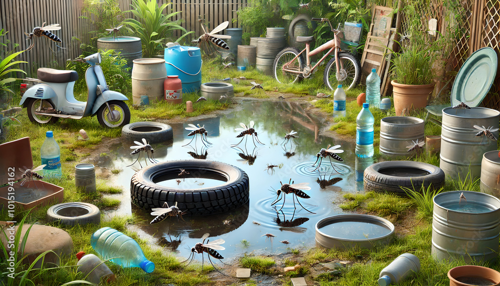 Breeding grounds of Aedes mosquitoes. Include stagnant water sources ...