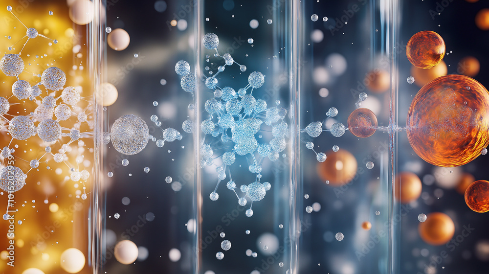 Foto de Molecules shifting from solid, liquid, and gas forms, showing ...