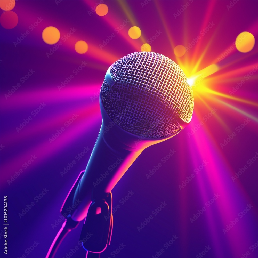 Microphone on stage close-up. mic closeup. karaoke night club bar ...