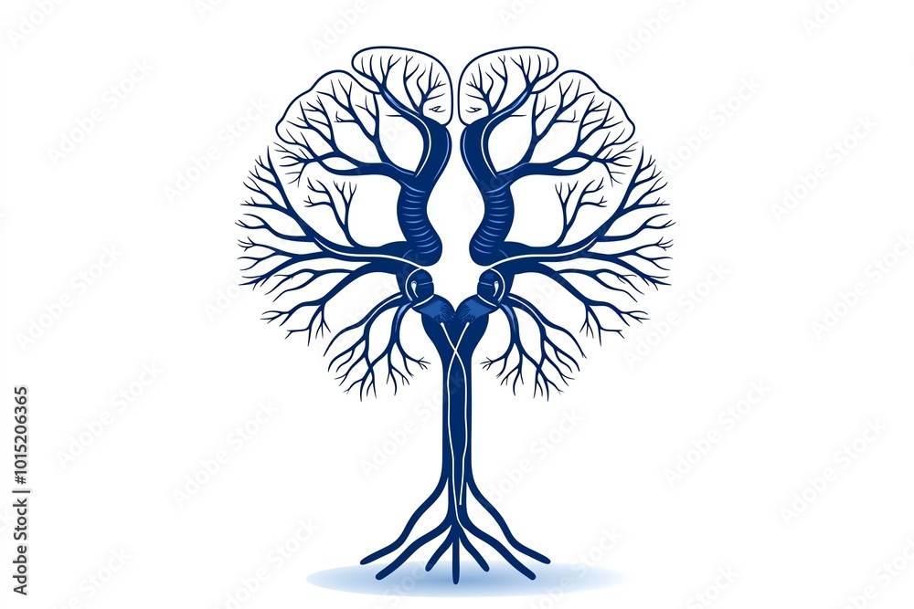 Minimalist outline of the human circulatory system, with clean lines ...