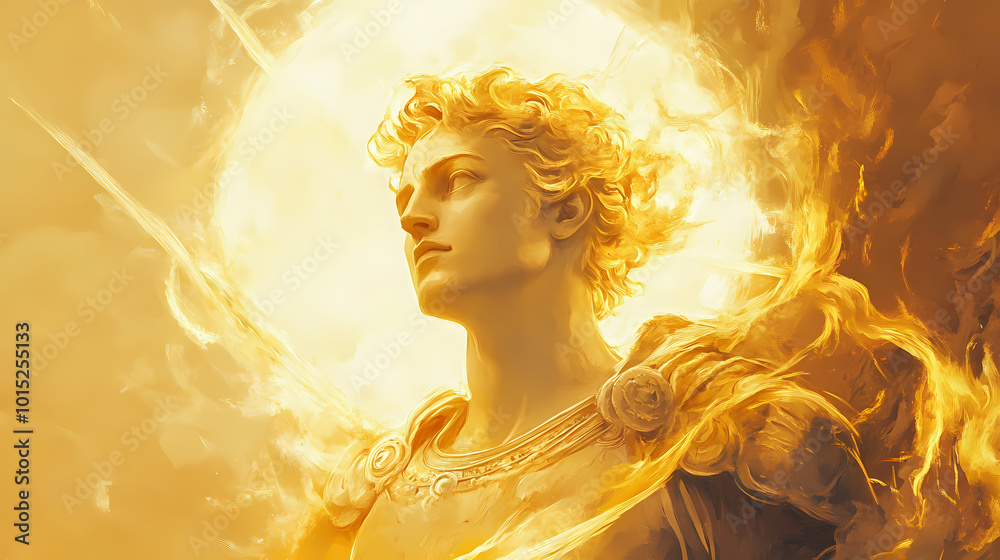 Apollo the god of sun captured in radiant oil painting style artwork ...