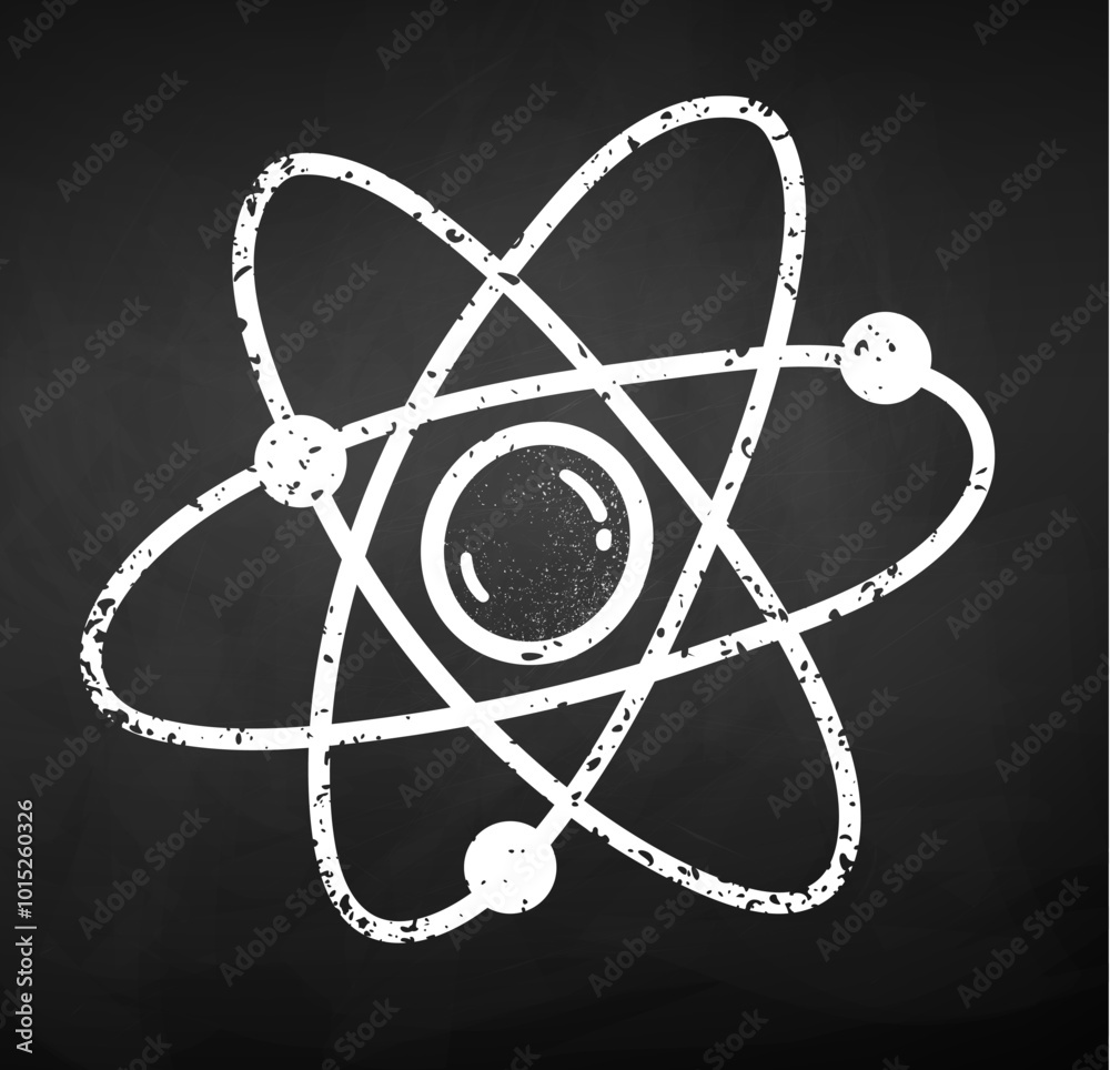 Chalk drawn line art vector illustration of atom on chalkboard ...