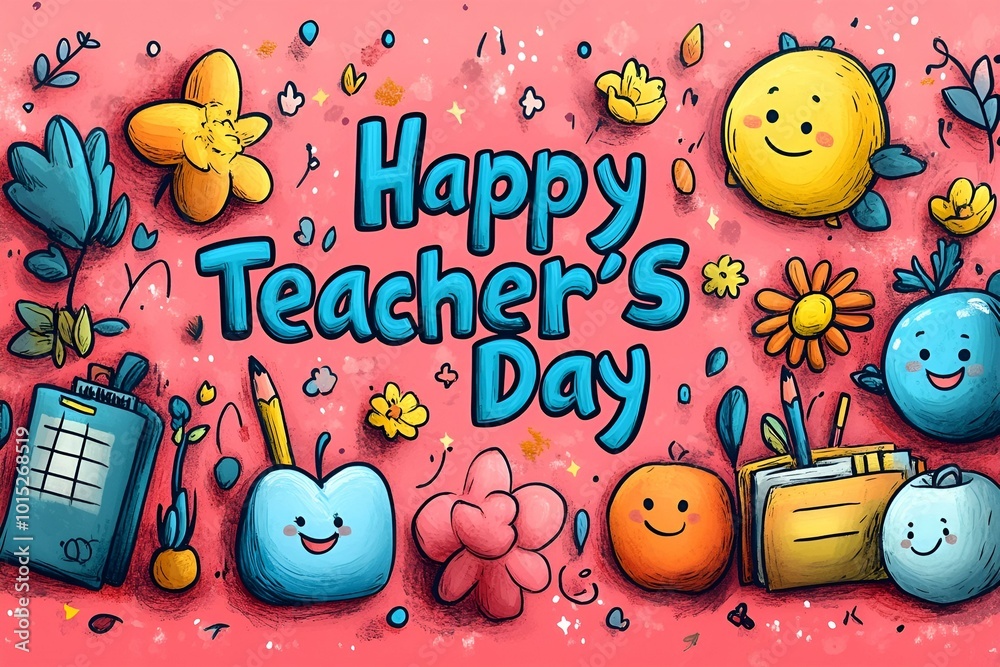 A cheerful card celebrating Teachers' Day, adorned with colorful ...