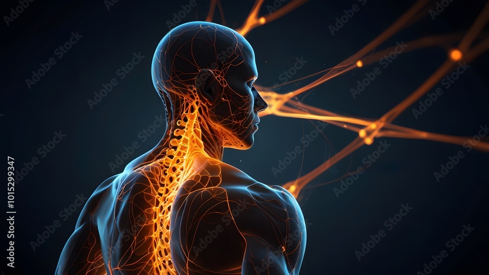 Human Nervous System Highlighting Spine and Nerve Pathways , Medical ...
