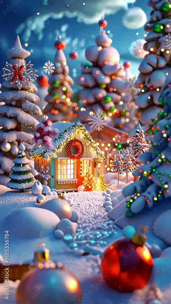 Winter wonderland fantasy background with Santa village and snowman ...