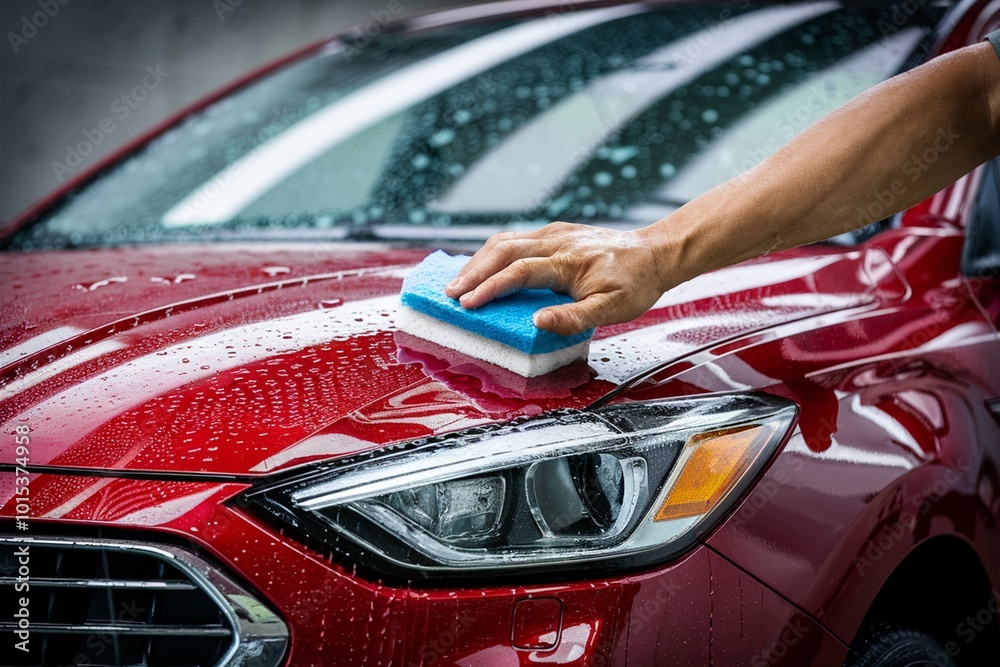 Effortless Car Cleaning: Hand Washing the Front Side Closeup, Achieve ...