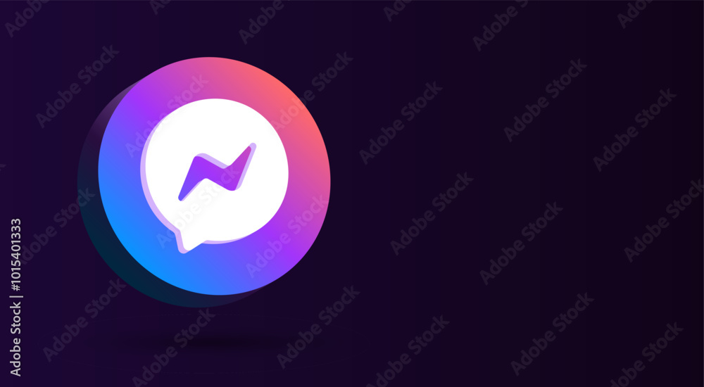 3d facebook messenger logo icon in modern circle button. 3d social ...