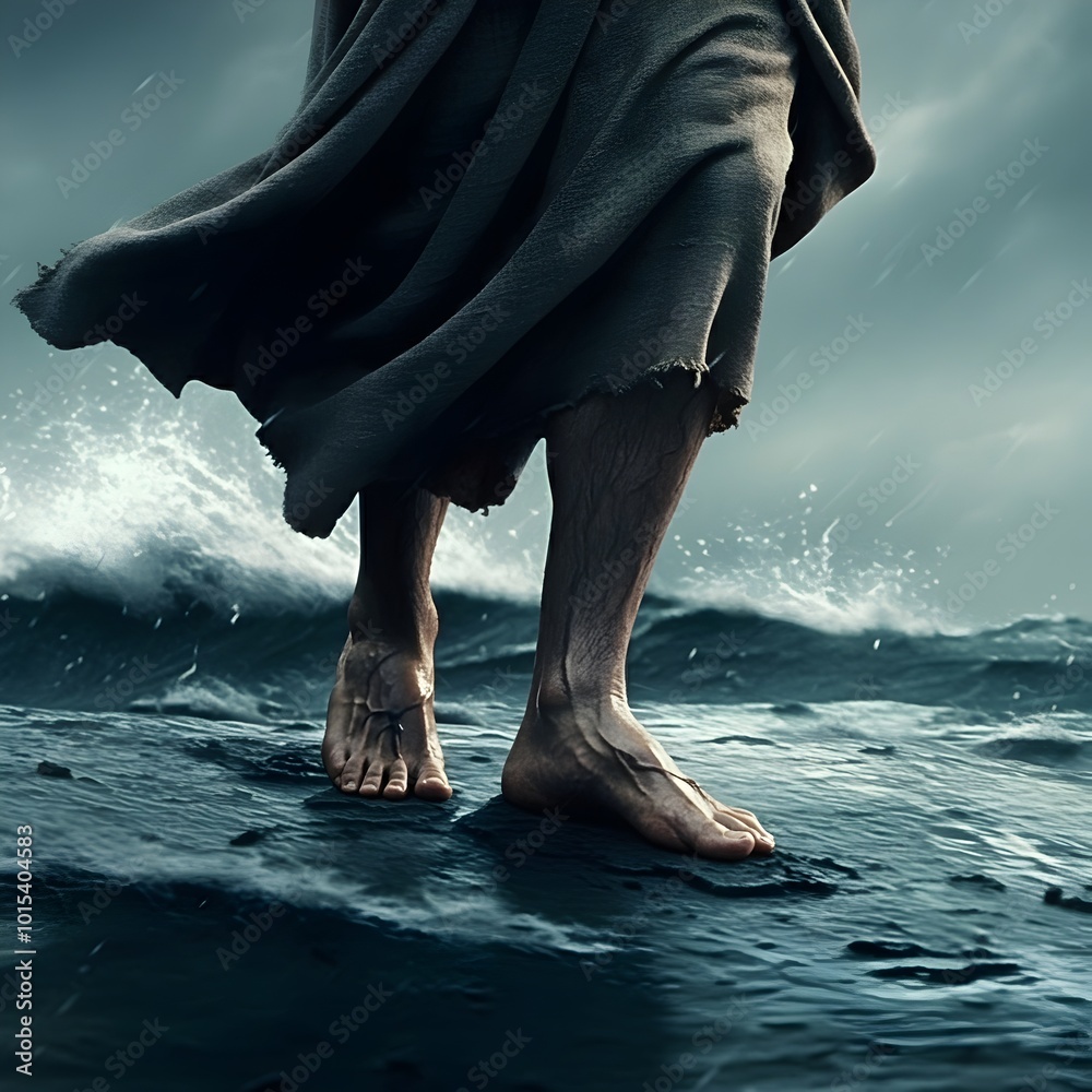 Close-Up of Jesus Christ's Feet Walking on Water: A Symbol of Salvation ...