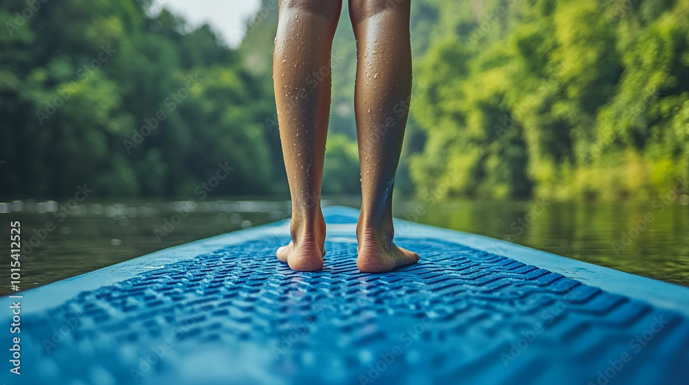 Photo & Art Print woman's feet on a paddleboard, conveying tranquility ...