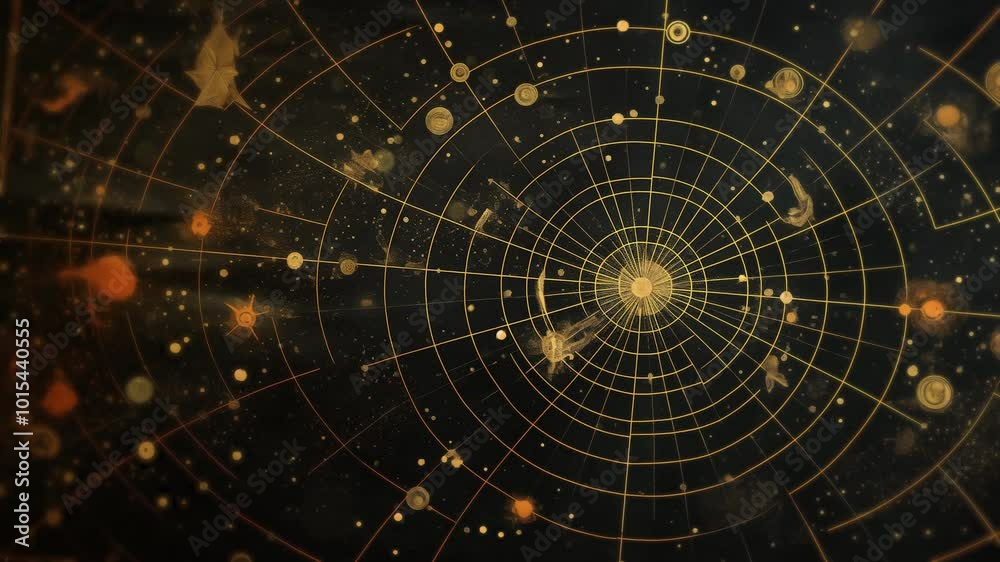 Cosmic symbols with star map of the universe, drawn on an ancient ...
