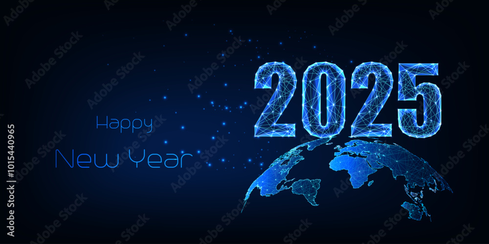 Futuristic 2025 New Year landing page template with 2025 digits and ...